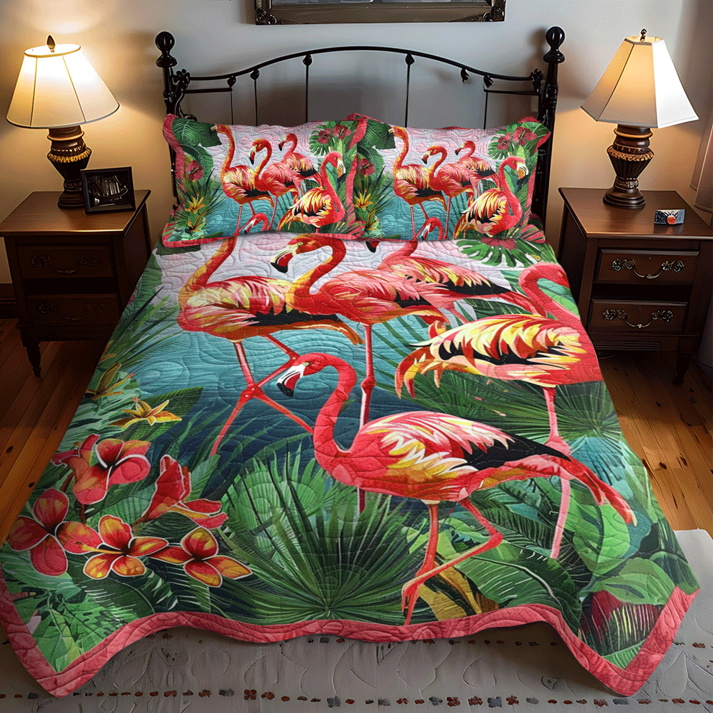 Flamingo Dreams 3-Piece Quilted Bedding Set NCU0TL780 – Vantique