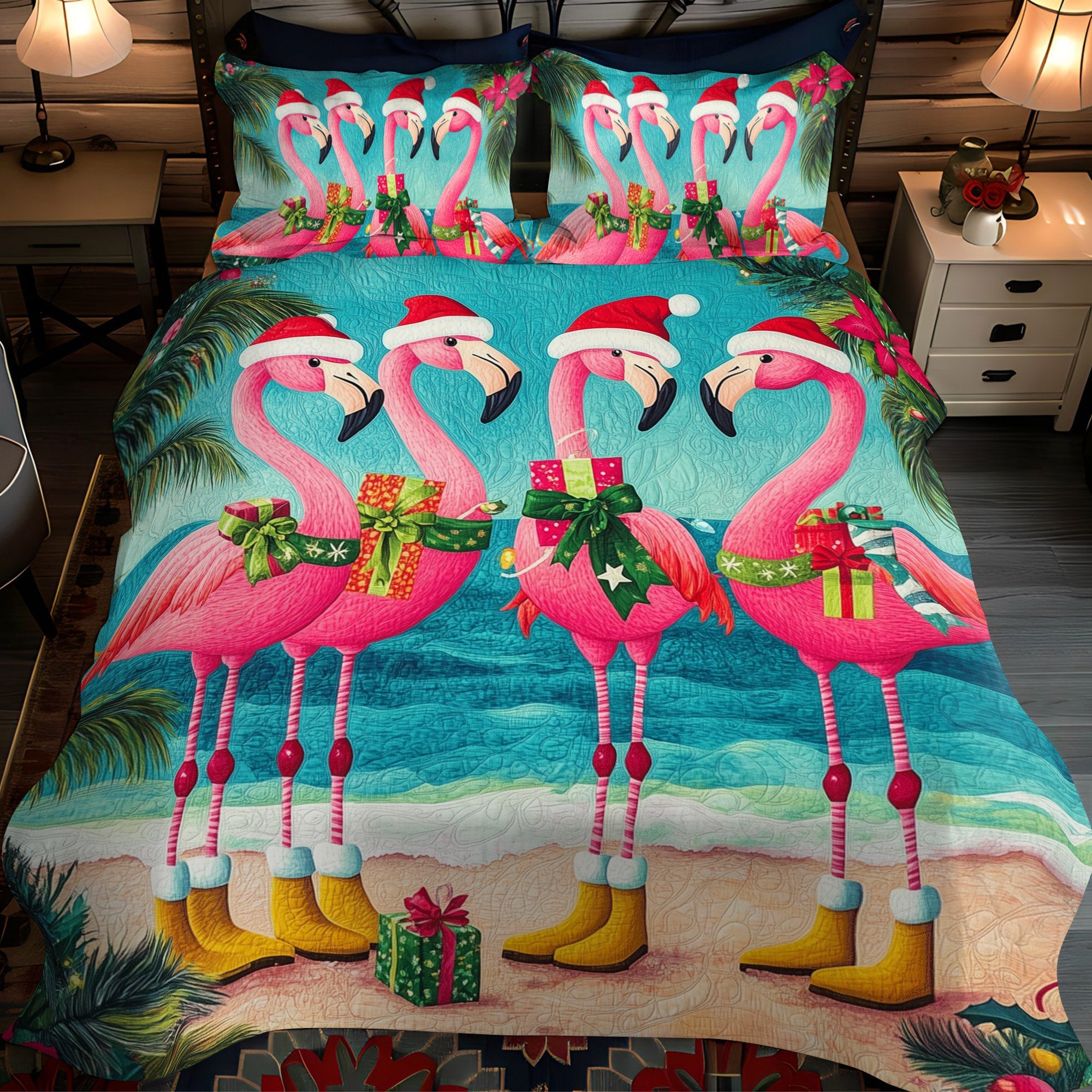 Flamingo Gleam 3-Piece Quilted Bedding Set NCU0TL901 – Vantique