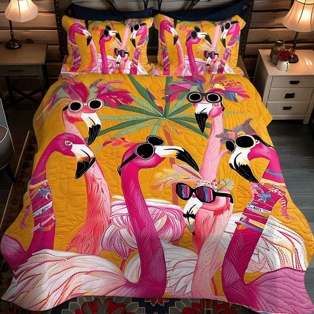 Flamingo Glow 3-Piece Quilted Bedding Set NCU0TL786 – Vantique