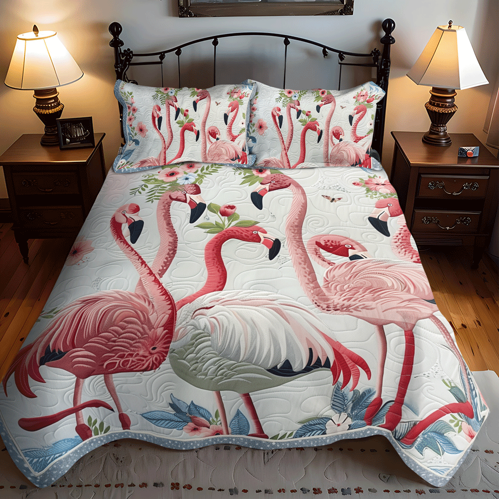 Flamingo Lagoon 3-Piece Quilted Bedding Set NCU0TL774 – Vantique