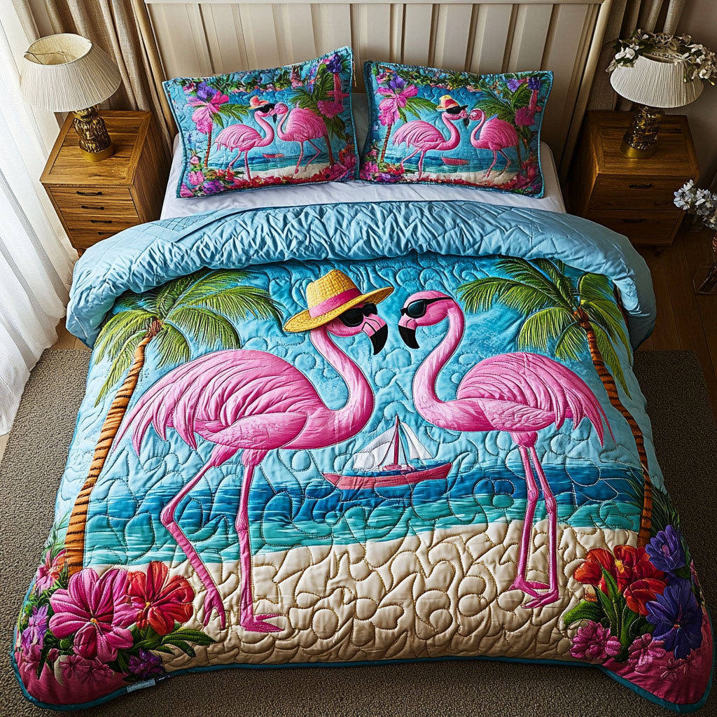 Flamingo Paradise 3-Piece Quilted Bedding Set NCU0NT5305 – Vantique
