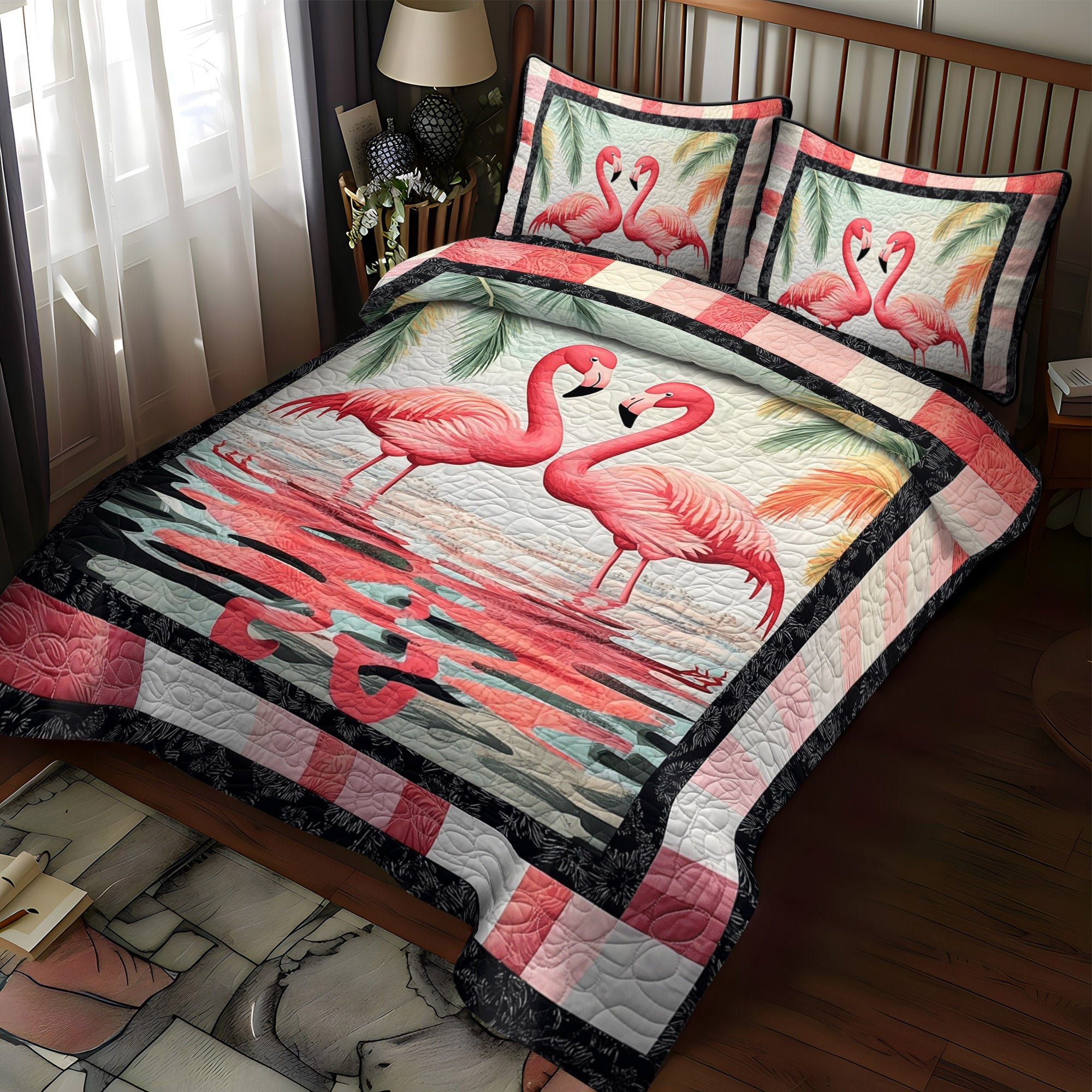Flamingo Paradise 3-Piece Quilted Bedding Set NCU0TL877 – Vantique