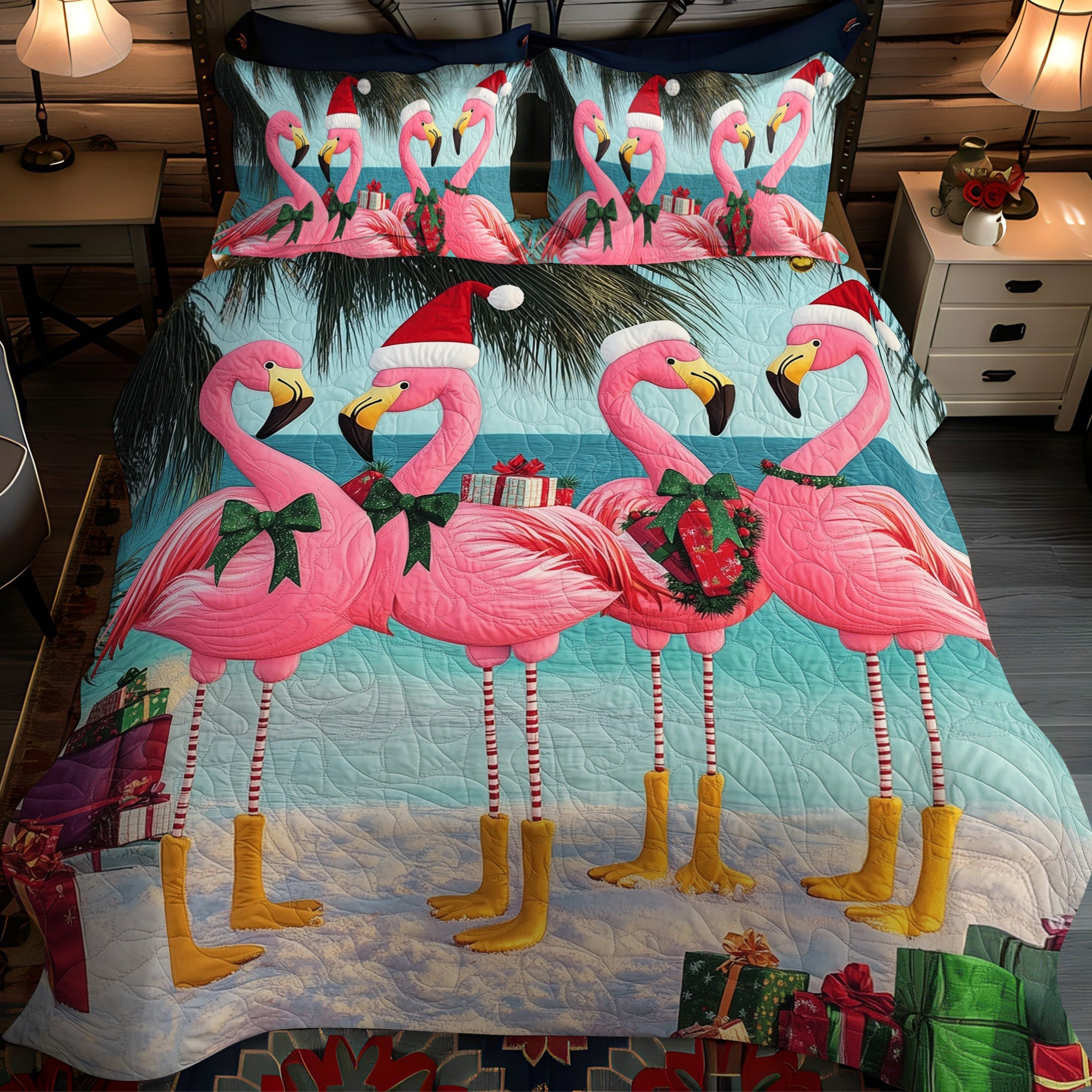 Flamingo Party 3-Piece Quilted Bedding Set NCU0TL882 – Vantique