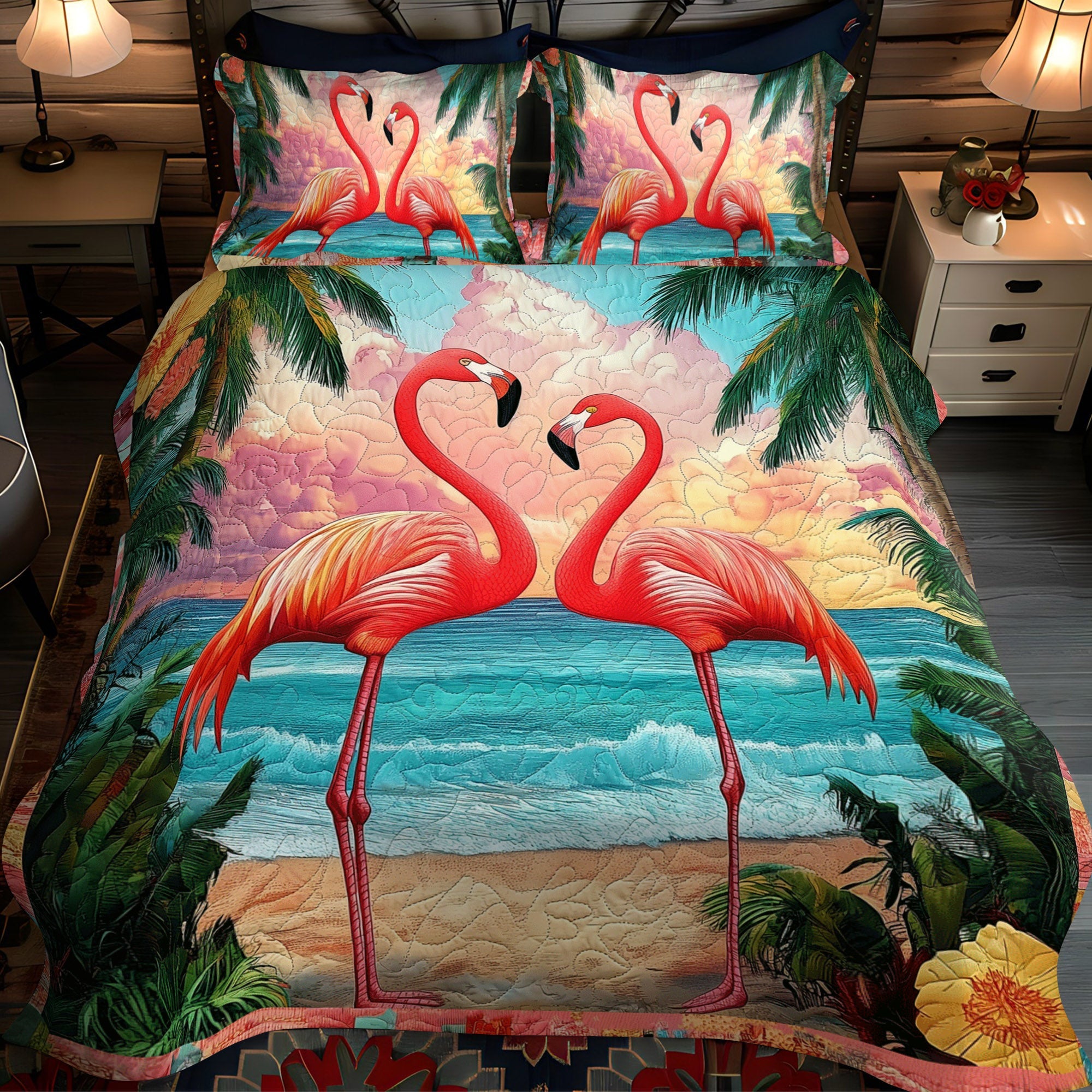 Flamingo Shine 3-Piece Quilted Bedding Set NCU0TL890 – Vantique
