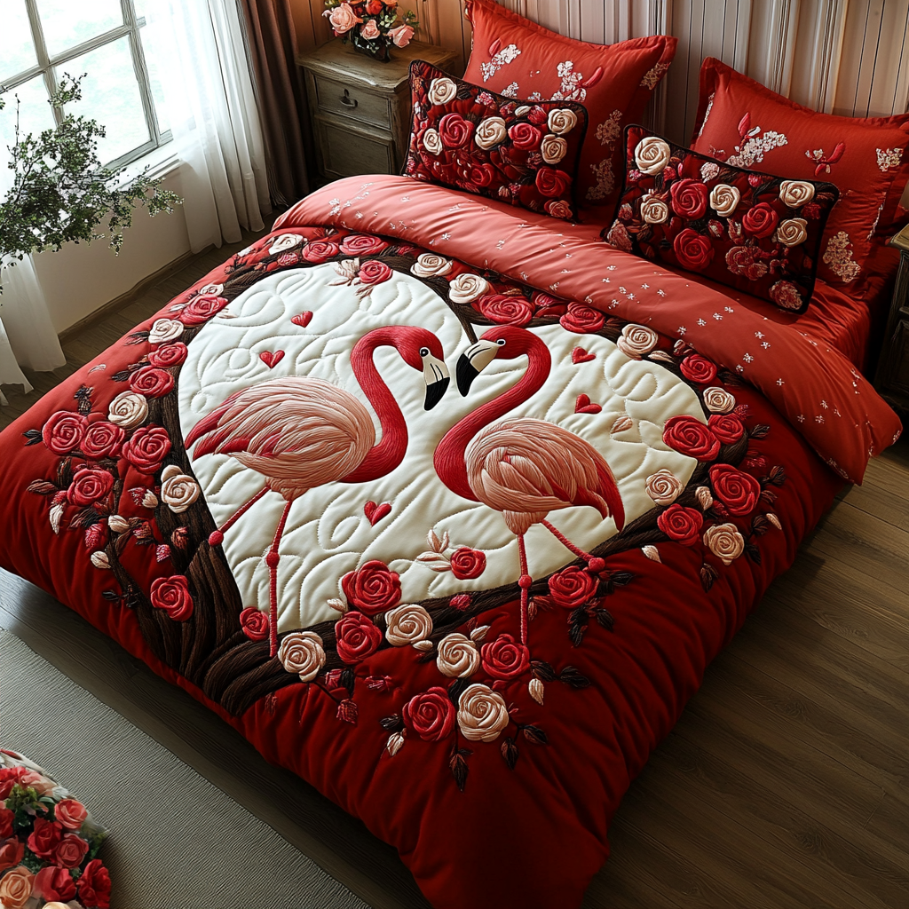 Flamingo Tango Quilted Bedding Set NCU0DV2386 – Vantique
