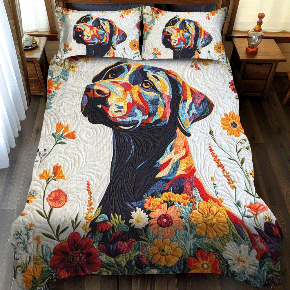 Floral Adorable Labrador 3-Piece Quilted Bedding Set NCU0PD552 – Vantique
