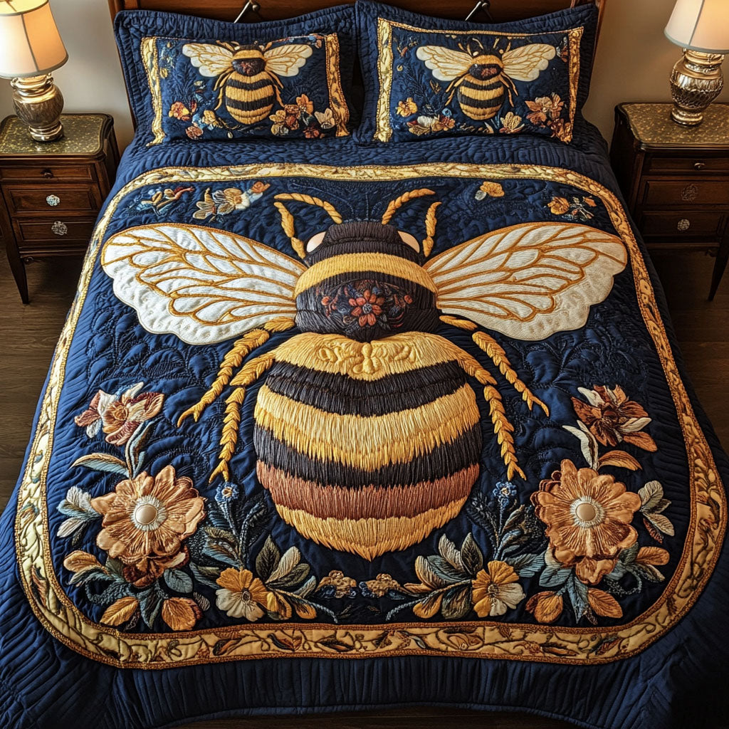 Floral Bee Charm 3-Piece Quilted Bedding Set NCU0NT3173 – Vantique