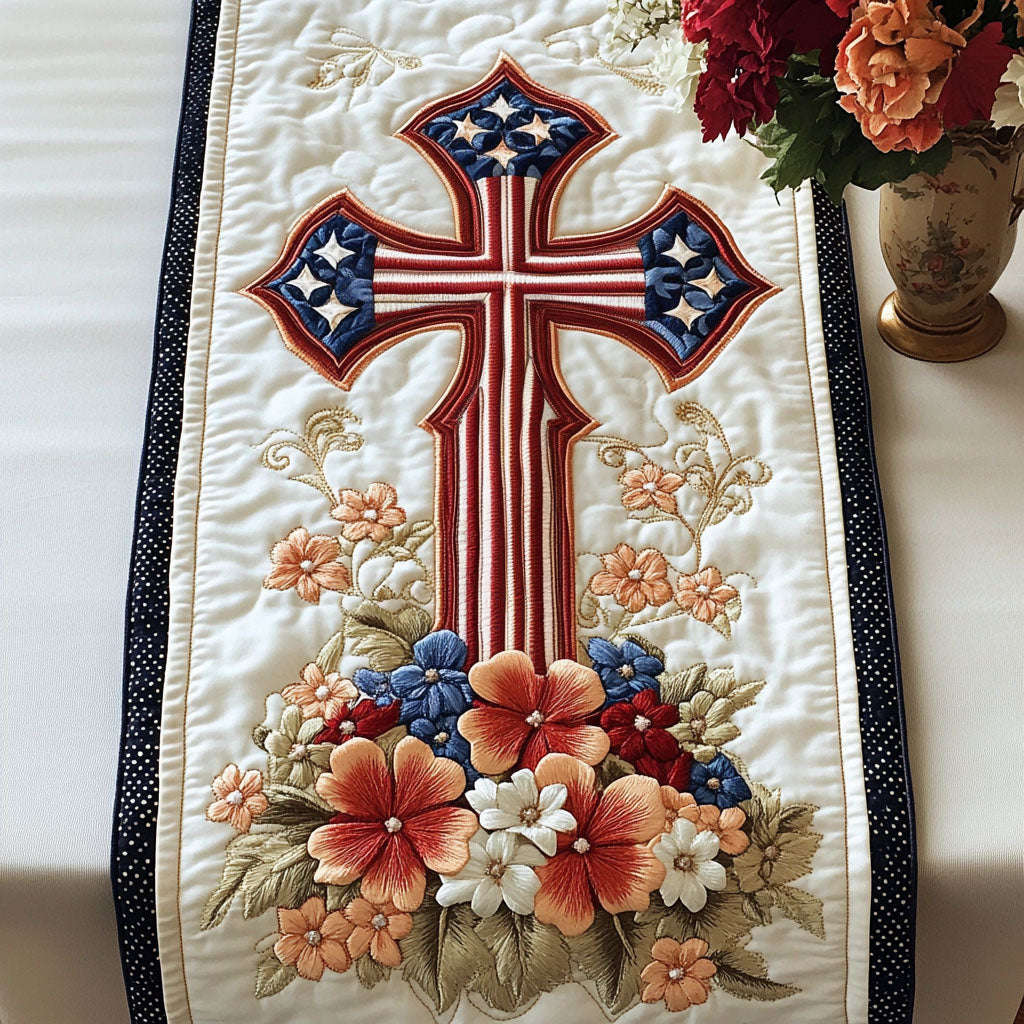 Floral Cross Pride Quilted Table Runner NCU0NT4673 – Vantique