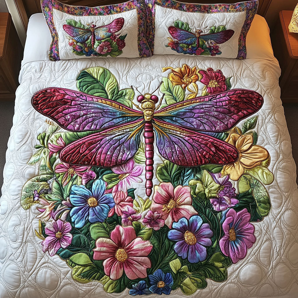Floral Dragonfly 3-Piece Quilted Bedding Set NCU0NT3115 – Vantique