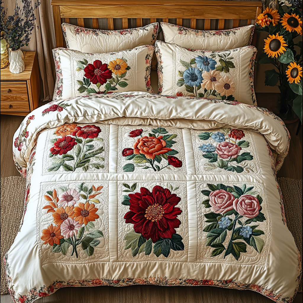 Floral Dreamscape 3-Piece Quilted Bedding Set NCU0VL1513 – Vantique