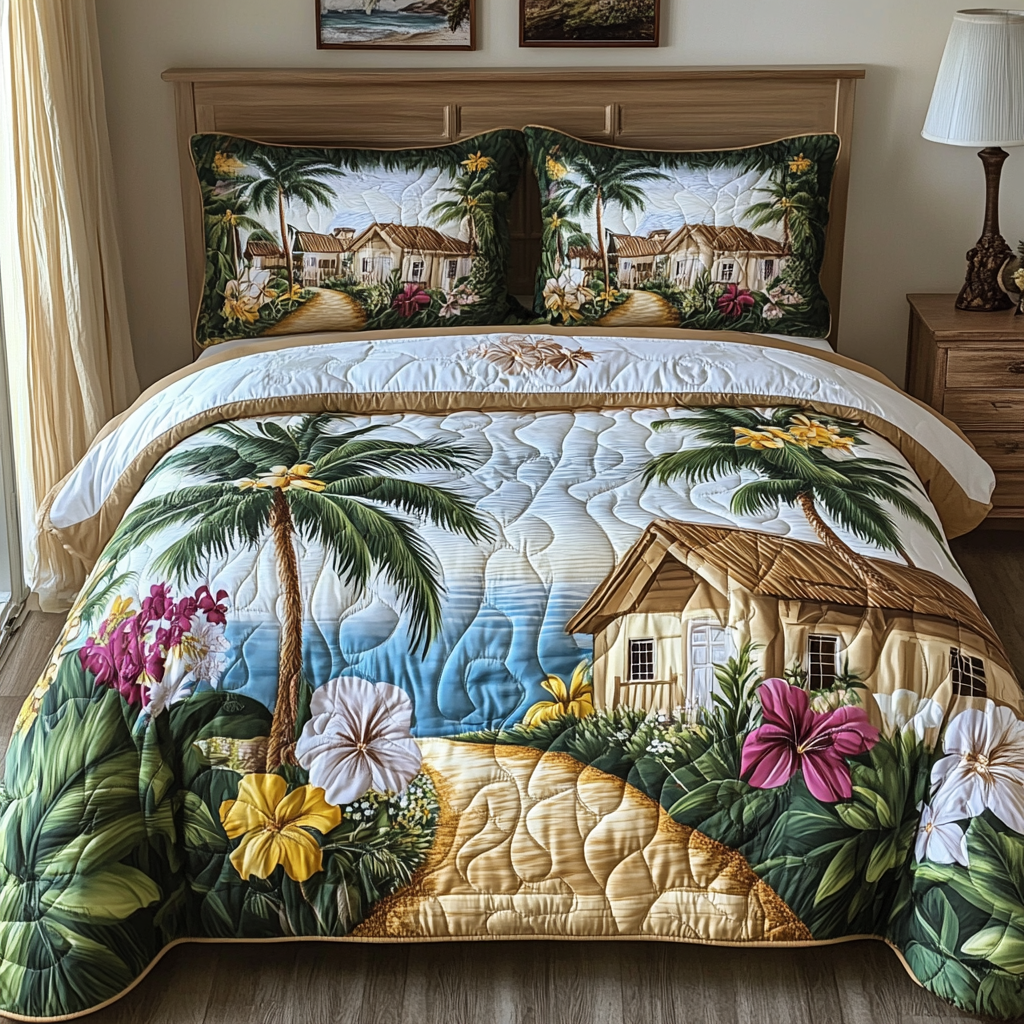 Floral Paradise 3-Piece Quilted Bedding Set NCU0VH4063 – Vantique