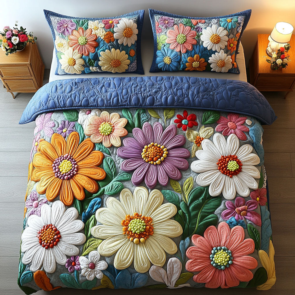 Floral Symphony 3-Piece Quilted Bedding Set NCU0NT6005 – Vantique