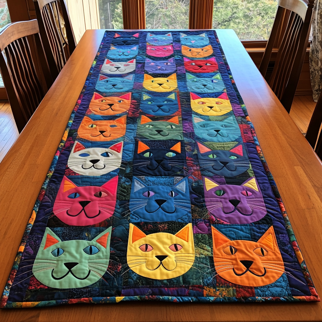 Fluffy Floral Cat Quilted Table Runner NCU0PD446 – Vantique