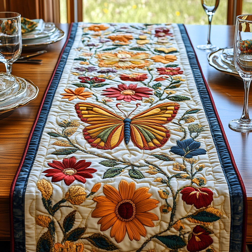 Flutter Bliss Quilted Table Runner NCU0DV3201 – Vantique