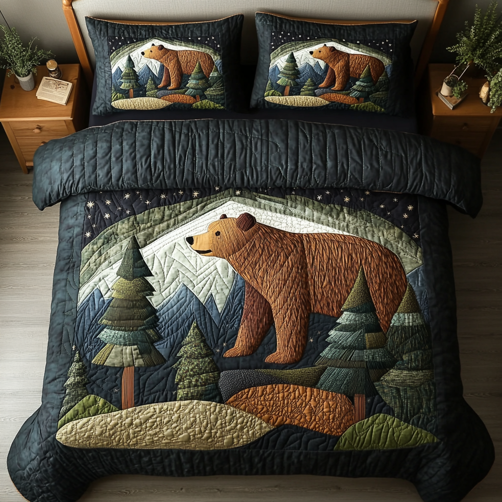 Forest Bear 3-Piece Quilted Bedding Set NCU0DK7501 – Vantique