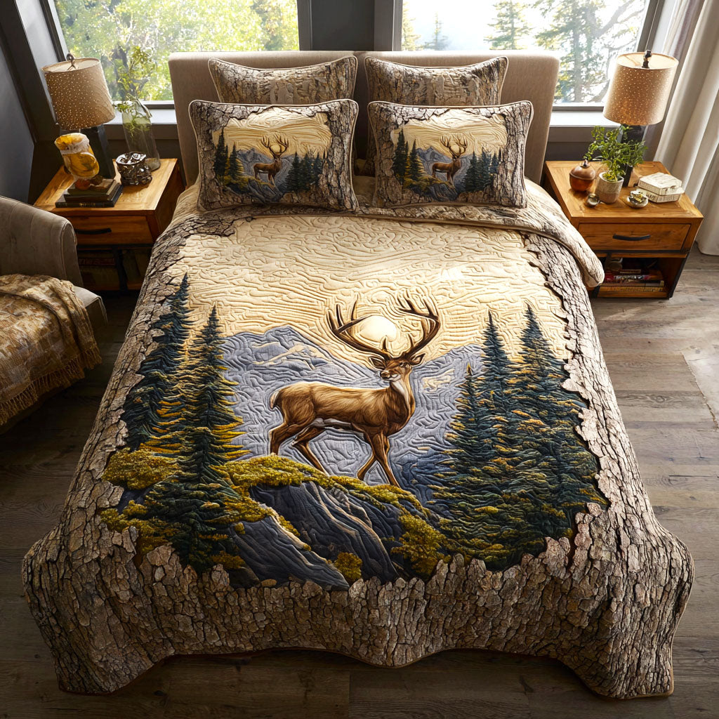 Forest Stag 3-Piece Quilted Bedding Set NCU0TV548 – Vantique
