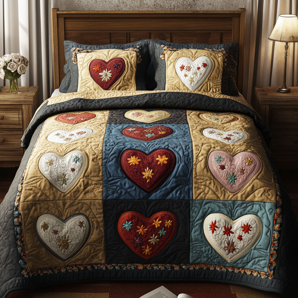 Forever Floral Hearts 3-Piece Quilted Bedding Set NCU0PT3714 – Vantique