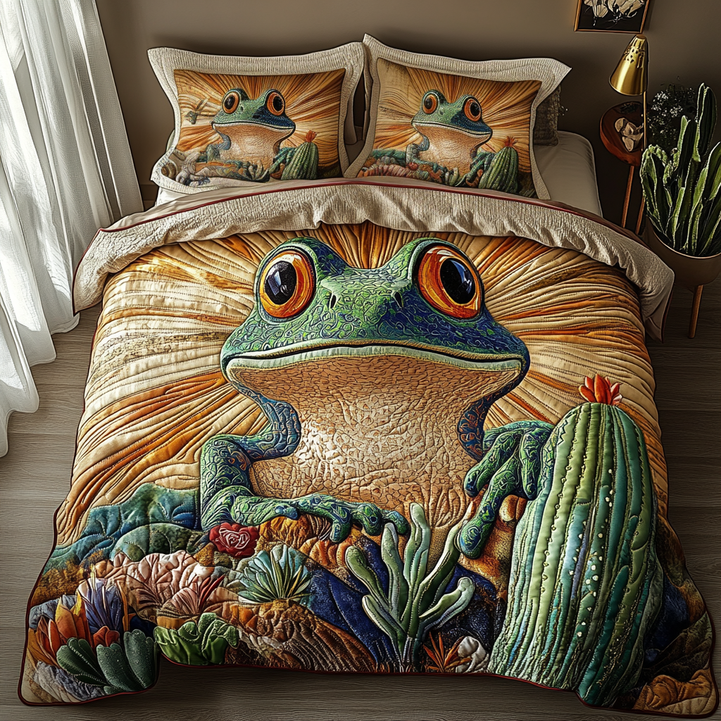Frogs Cacti 3-Piece Quilted Bedding Set NCU0DV5556 – Vantique