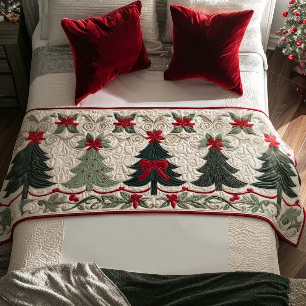 Frosted Evergreen Quilted Bed Runner NCU0PT9532 – Vantique