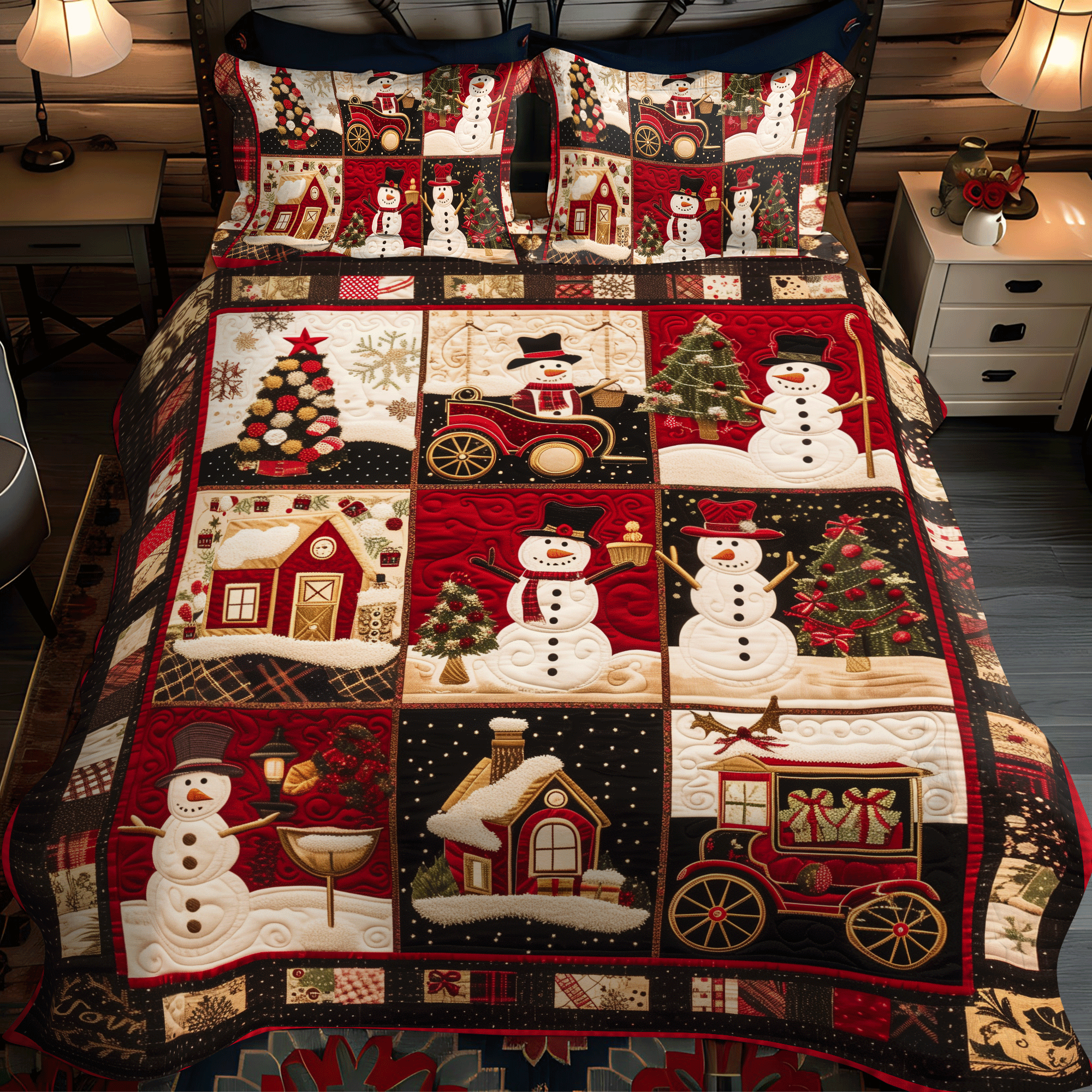 Frosty Friends Christmas 3-Piece Quilted Bedding Set NCU0DV200 – Vantique