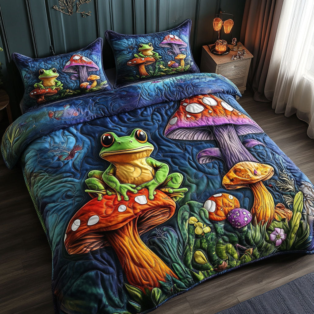 Funky Frogs 3-Piece Quilted Bedding Set NCU0NT6954 – Vantique