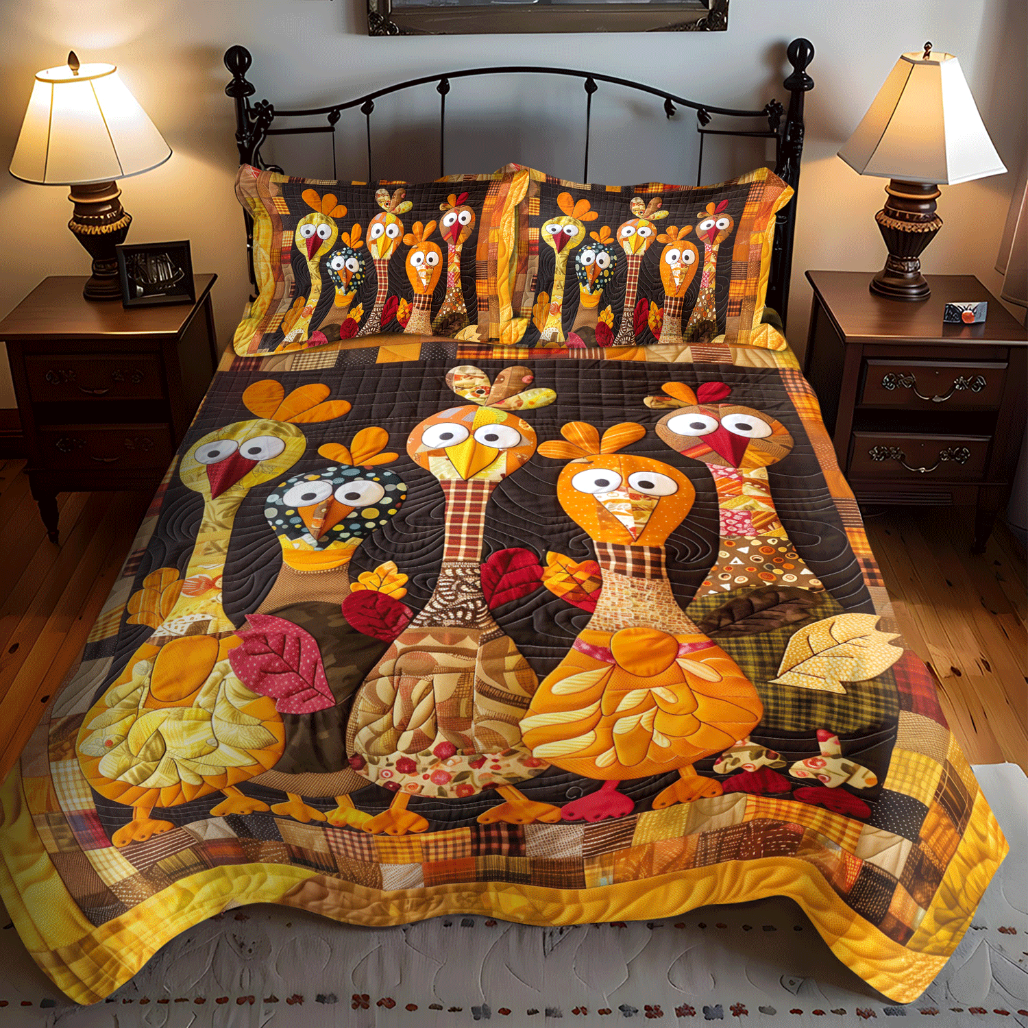 Funky Turkeys 3-Piece Quilted Bedding Set NCU0TH1103 – Vantique