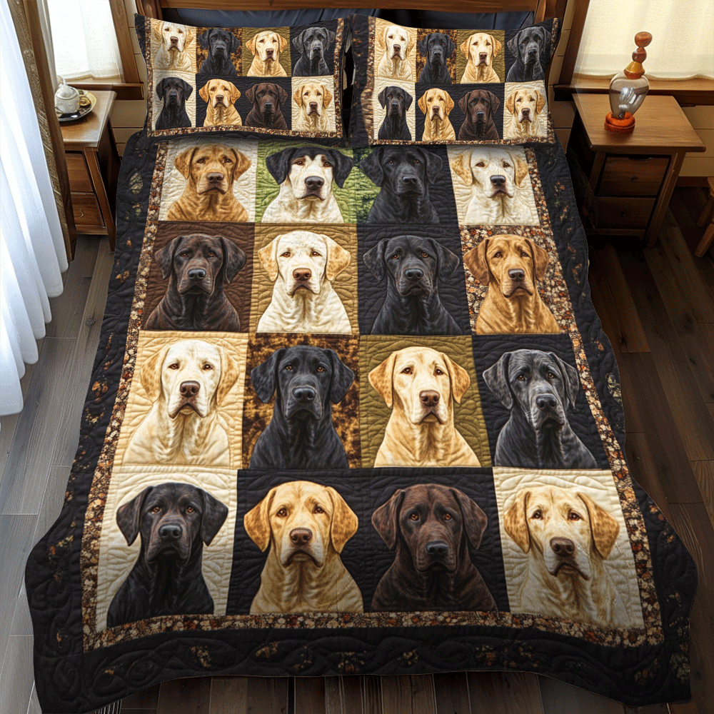 Furry Friend Labrador 3-Piece Quilted Bedding Set NCU0PD545 – Vantique