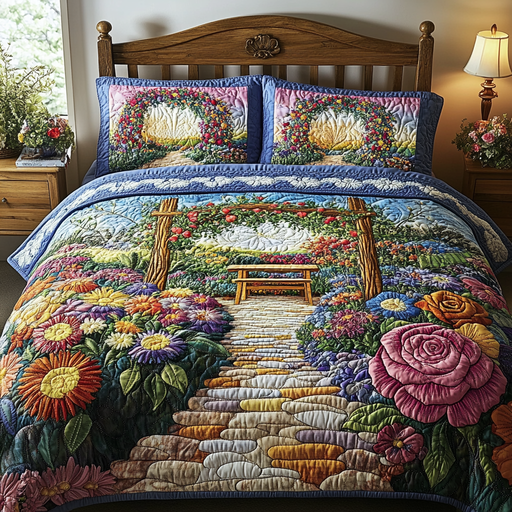 Garden Bench 3-Piece Quilted Bedding Set NCU0VL2618 – Vantique