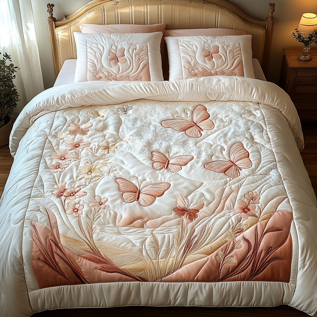 Garden Flutter 3-Piece Quilted Bedding Set NCU0VH1927 – Vantique