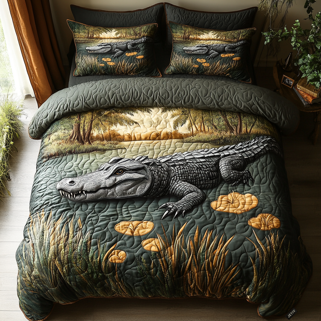 Gator Swamp 3-Piece Quilted Bedding Set NCU0DV5365 – Vantique