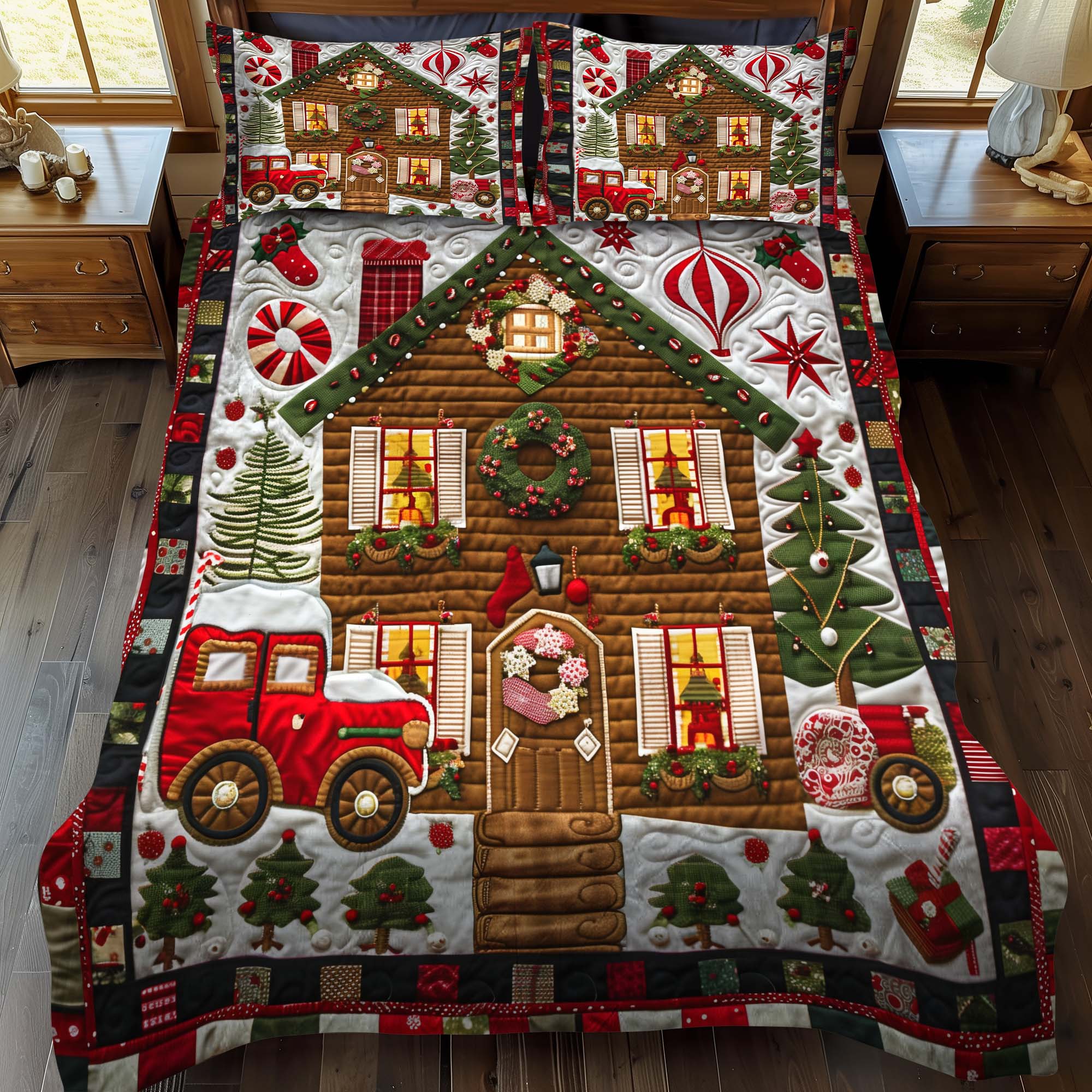 Gingerbread House 3-Piece Quilted Bedding Set NCU0NT046 – Vantique