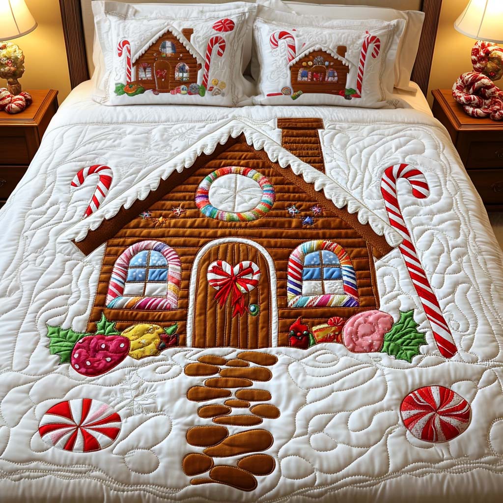 Gingerbread Haven 3-Piece Quilted Bedding Set NCU0NT1881 – Vantique