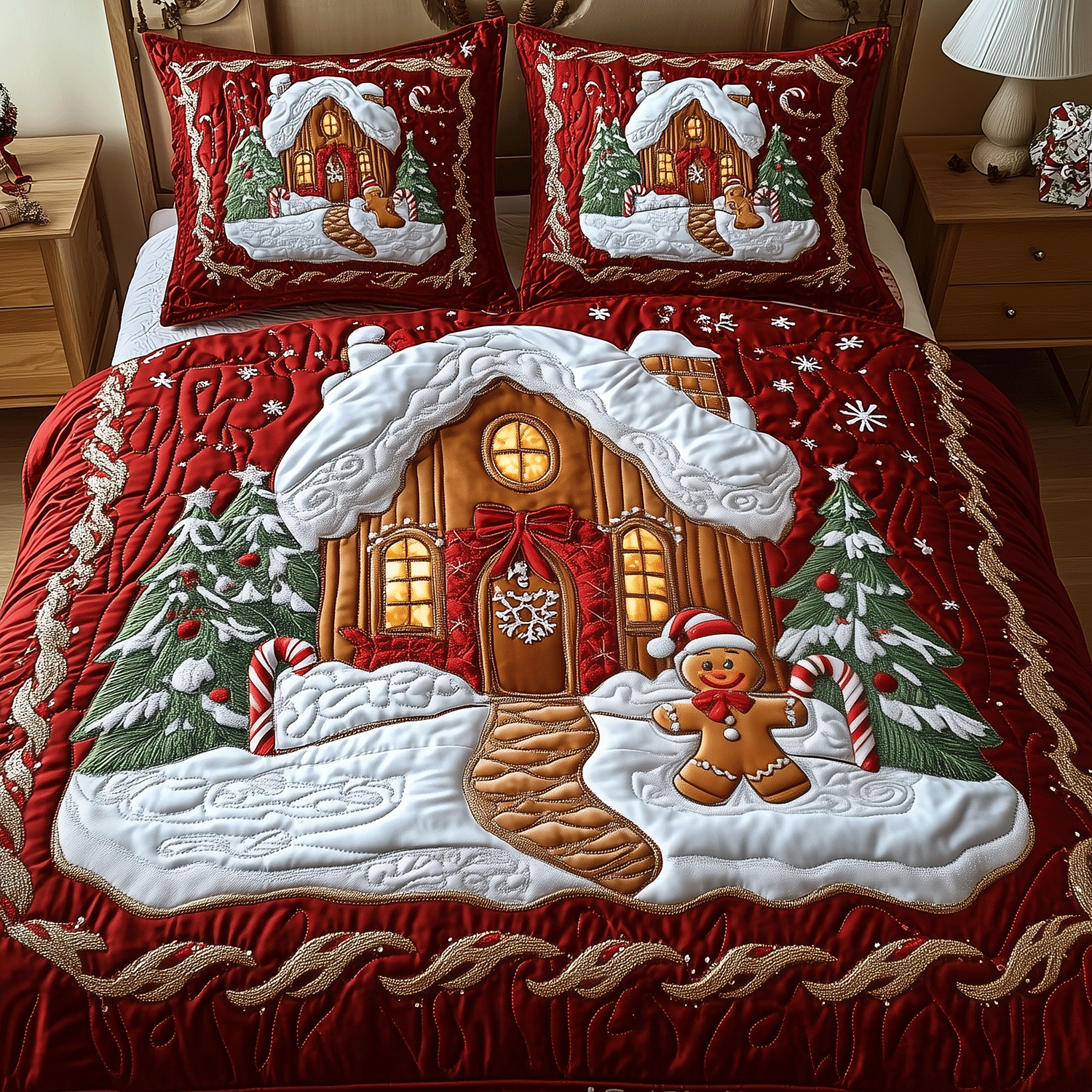 Gingerbread Wonderland 3-Piece Quilted Bedding Set NCU0TH2223 – Vantique