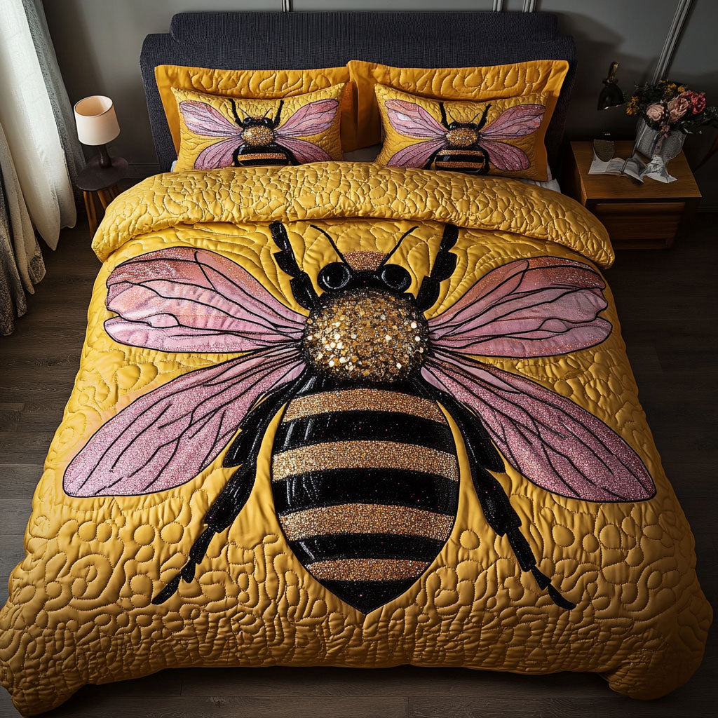 Glitter Bee Charm 3-Piece Quilted Bedding Set NCU0NT5027 – Vantique