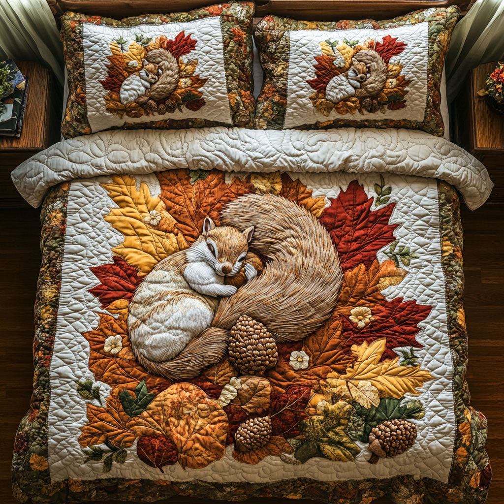 Golden Autumn Squirrel 3-Piece Quilted Bedding Set NCU0PT8112 – Vantique