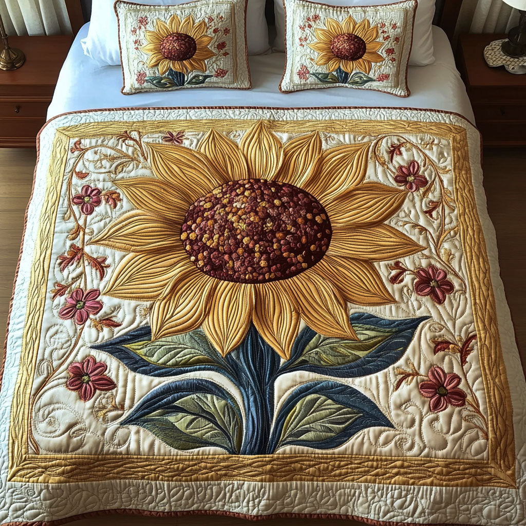Golden Blooms 3-Piece Quilted Bedding Set NCU0NT2805 – Vantique