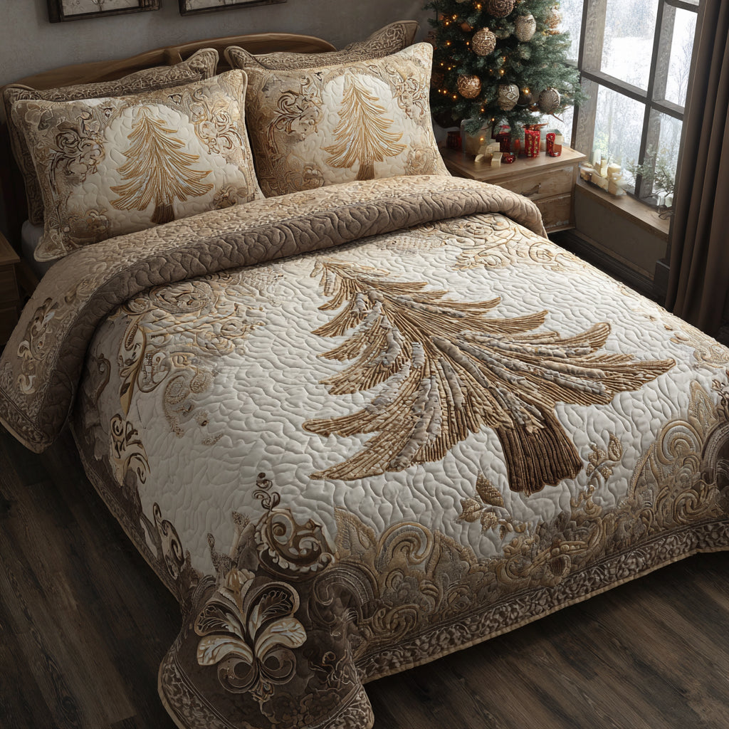 Golden Boughs 3-Piece Quilted Bedding Set NCU0DV8472 – Vantique
