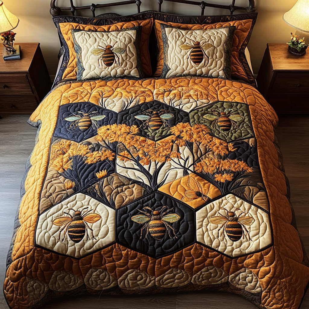 Golden Buzz 3-Piece Quilted Bedding Set NCU0VH1658 – Vantique