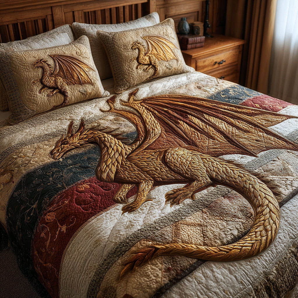 Golden Crest Dragon 3-Piece Quilted Bedding Set NCU0DV8703 – Vantique