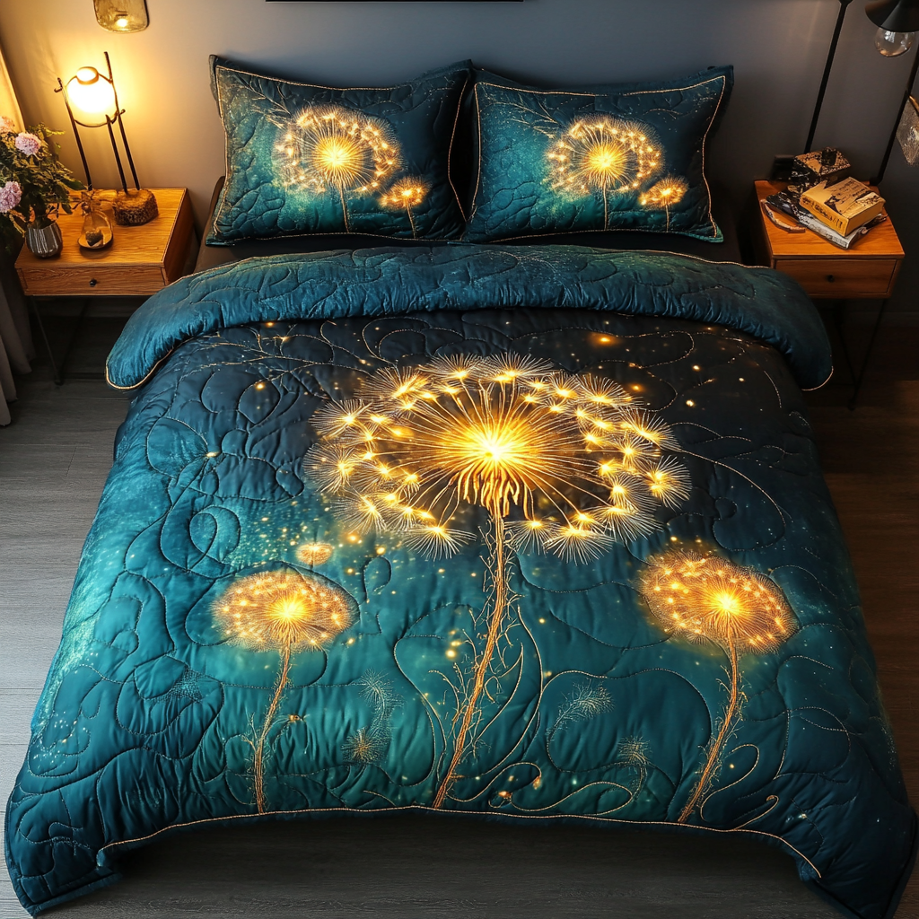 Golden Dandelions 3-Piece Quilted Bedding Set NCU0DK4115 – Vantique