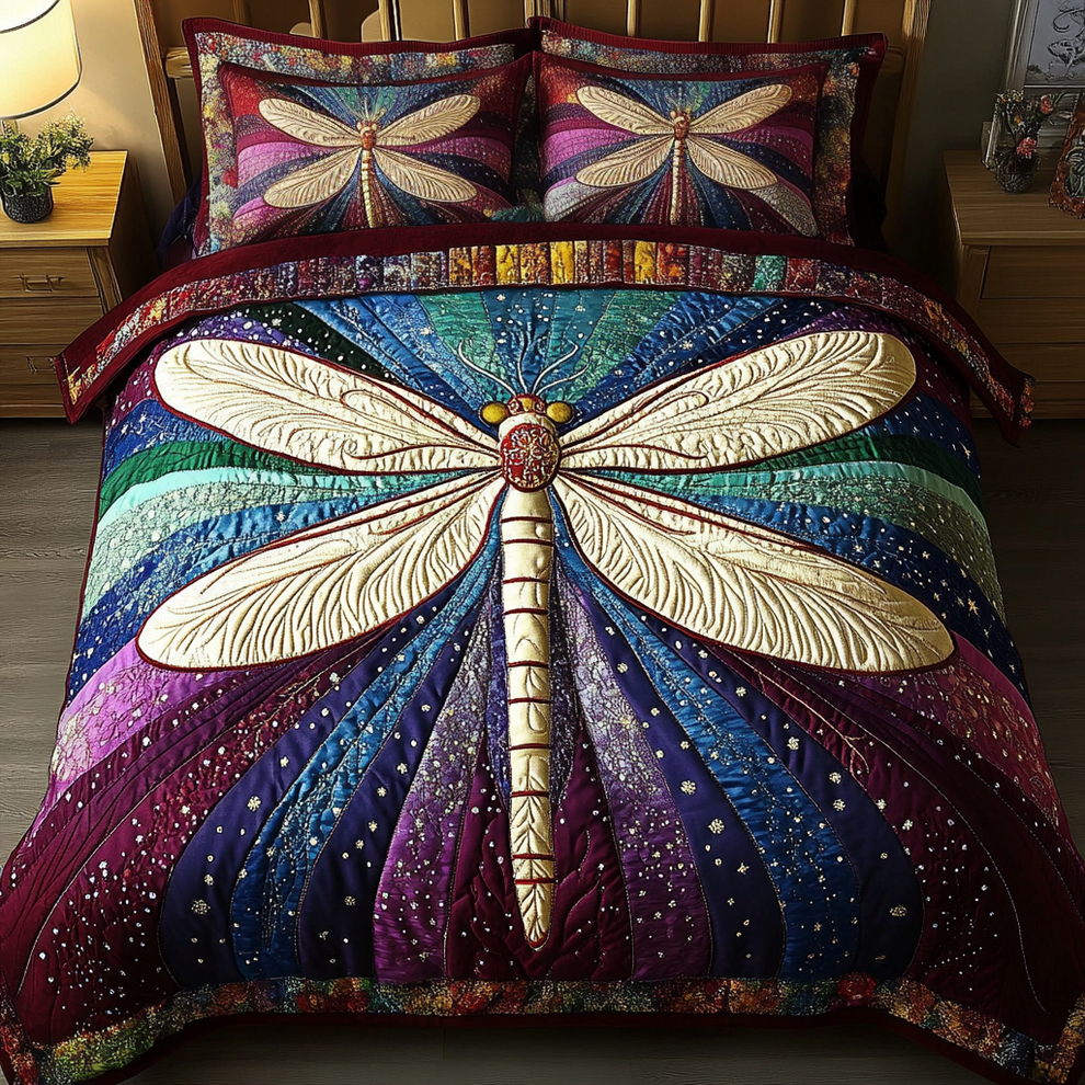 Golden Dragonfly 3-Piece Quilted Bedding Set NCU0DK3721 – Vantique
