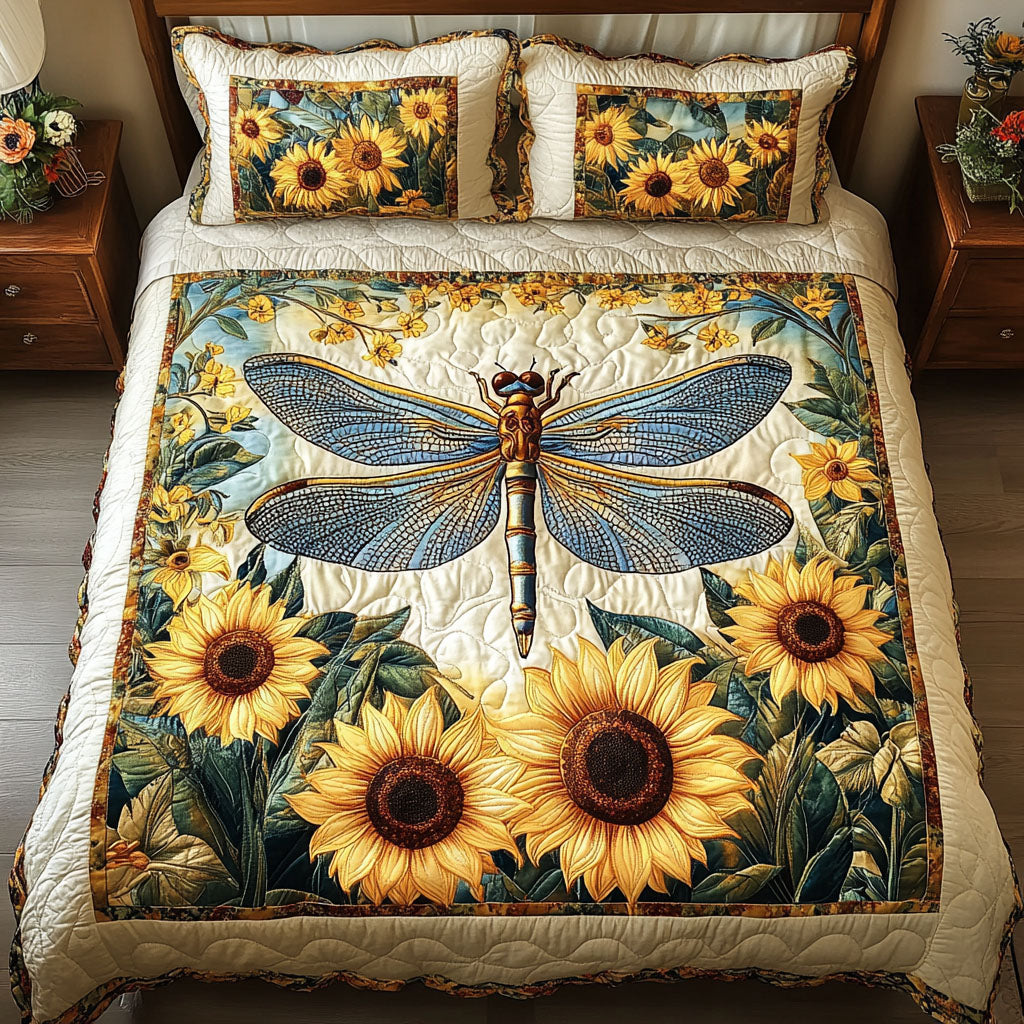 Golden Dragonfly Garden 3-Piece Quilted Bedding Set NCU0NT3746 – Vantique