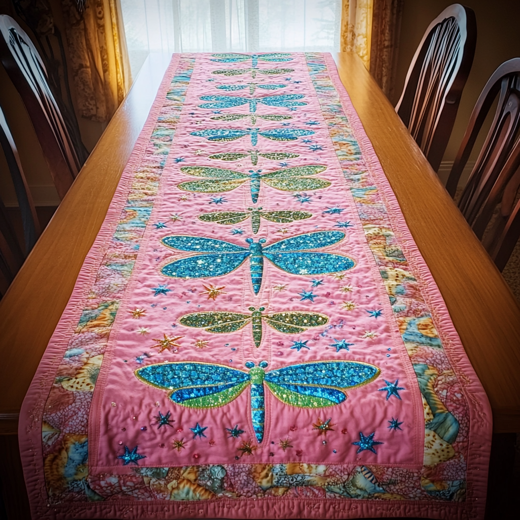Golden Dragonfly Quilted Table Runner NCU0DK8780 – Vantique