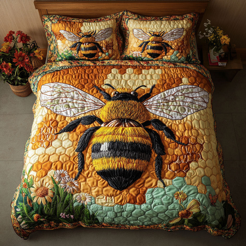 Golden Hive 3-Piece Quilted Bedding Set NCU0PT3935 – Vantique