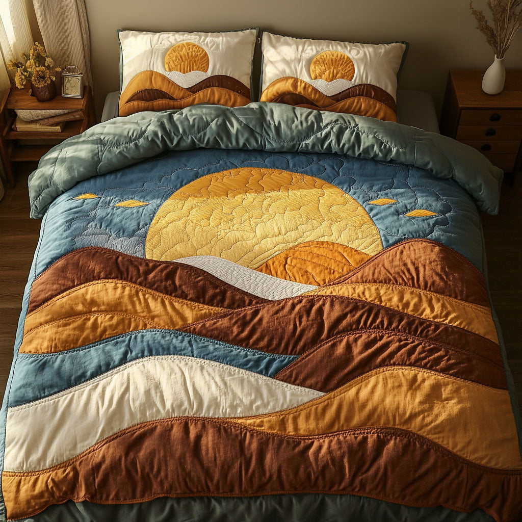 Golden Layers 3-Piece Quilted Bedding Set NCU0NT2979 – Vantique