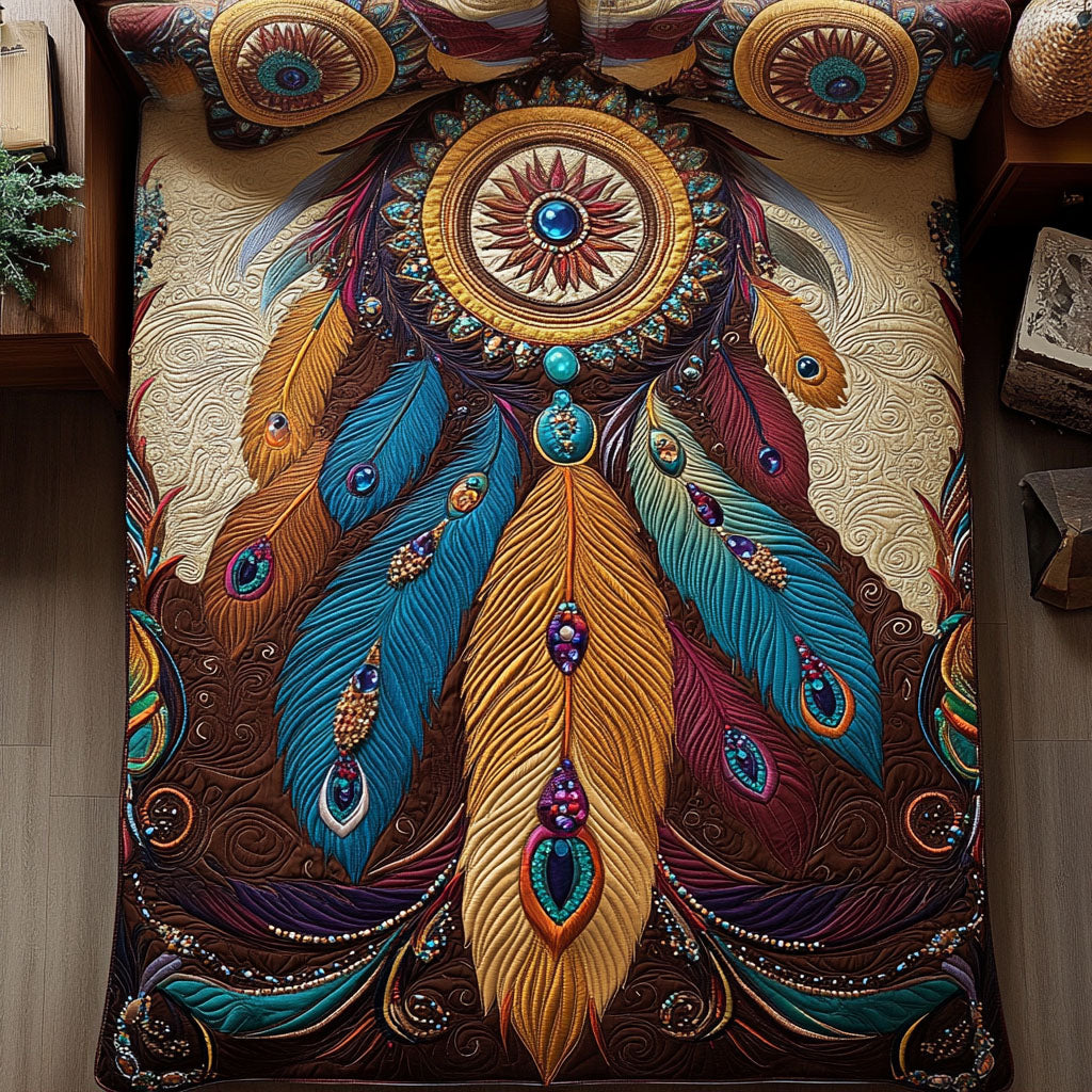 Golden Plume Elegance 3-Piece Quilted Bedding Set NCU0PT3832 – Vantique