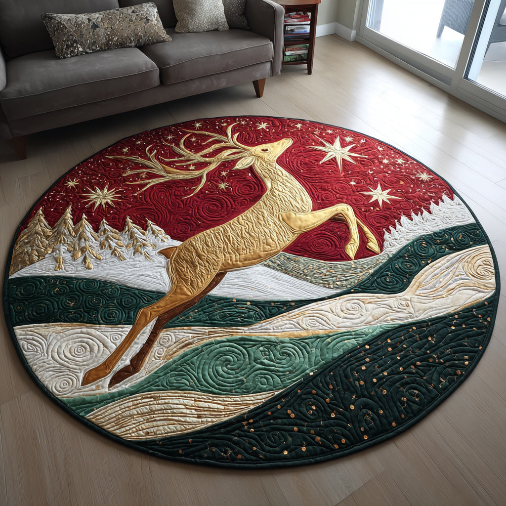 Golden Reindeer Quilted Round Mat NCU0HH151 – Vantique