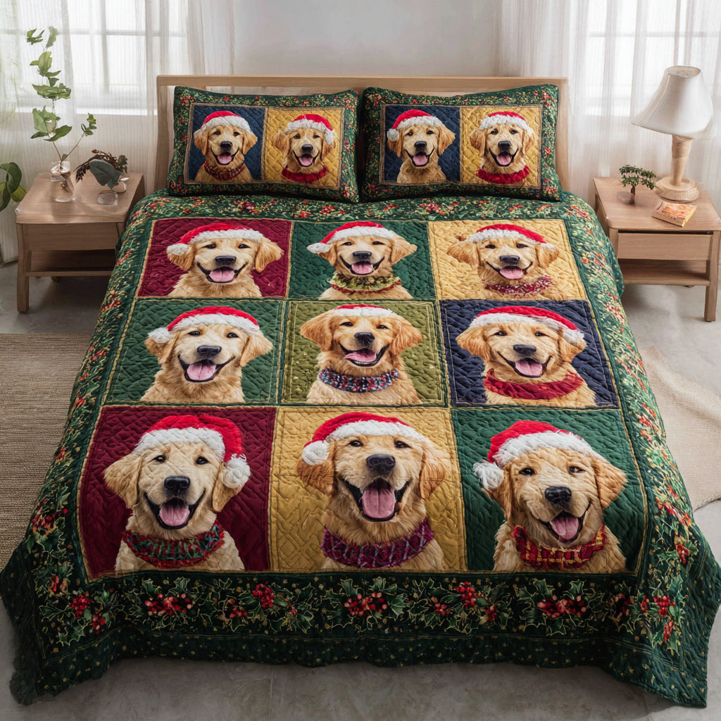 Golden Retriever Grid 3-Piece Quilted Bedding Set NCU0HH220 – Vantique