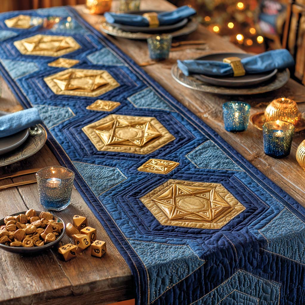 Golden Star Splendor Quilted Table Runner NCU0XD976 – Vantique