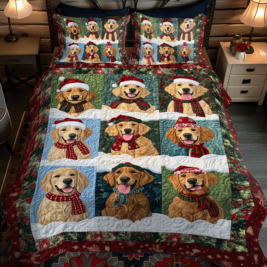 Golden Winter Wishes 3-Piece Quilted Bedding Set NCU0TH1631 – Vantique